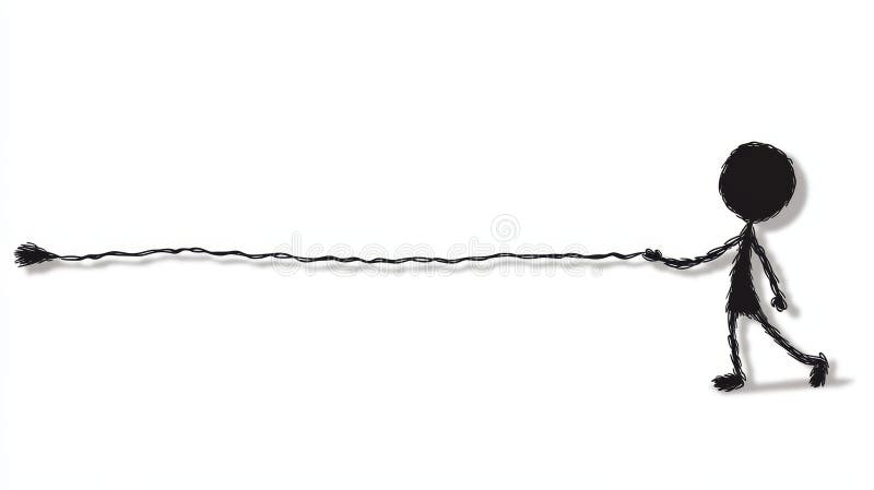 Silhouetted Stick Figure Walking and Pulling an Interminable Line on a ...