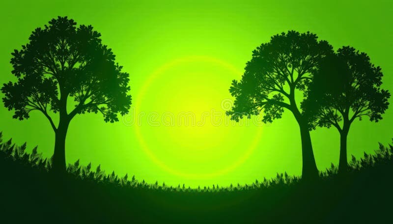 Silhouetted Trees Ferns Against a Lime Green Gradient , Shadow, Green ...
