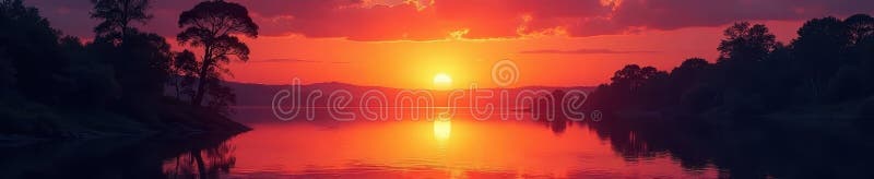 Silhouetted Trees Frame a Blazing Sunset Over a Still Lake , Frame ...