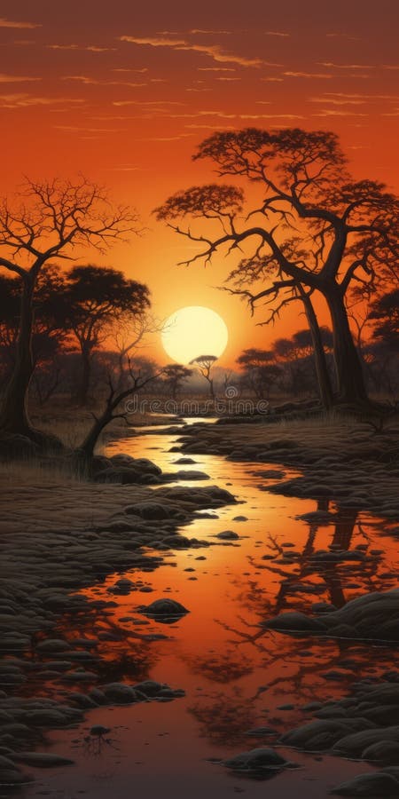 Mysterious Jungle: Hyper-realistic Sunset Painting on Desert Savanna ...