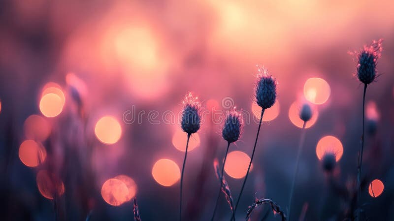 Silhouetted Wildflowers at Sunset Bokeh Background Stock Illustration ...