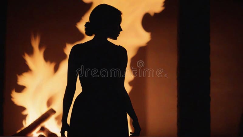 Silhouetted Woman Standing in Front of a Fire Stock Illustration ...