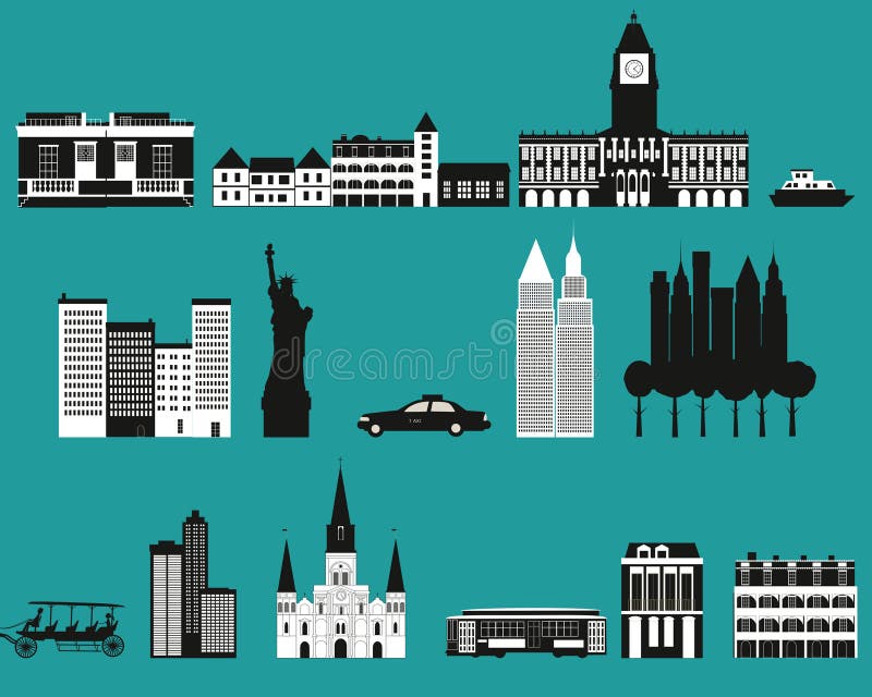 Silhouetten Van Beroemde Steden. Vector Illustratie - Illustration of ...