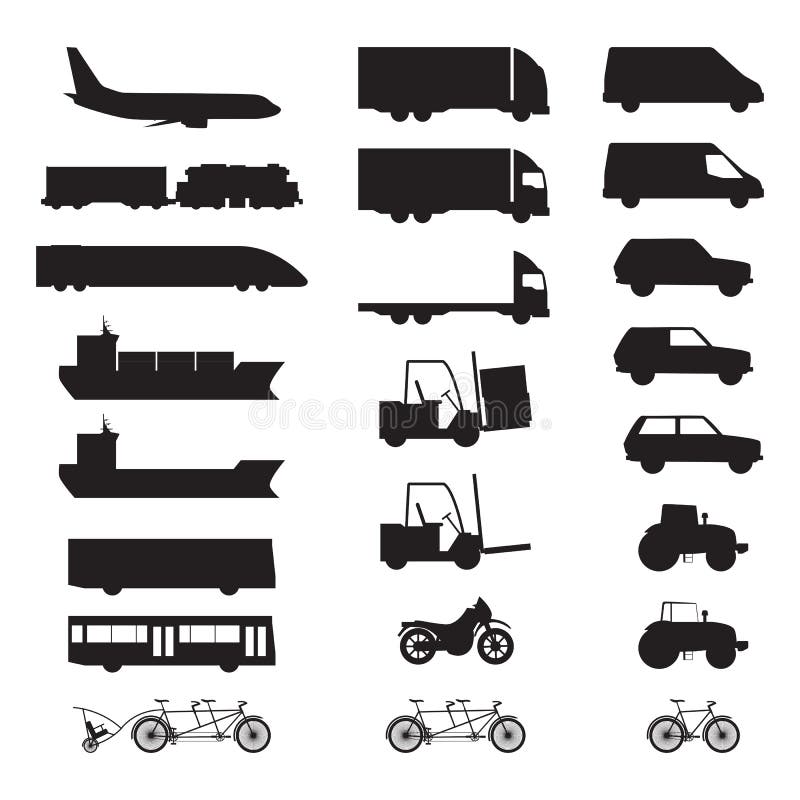 Silhouetten Van Diverse Voertuigen Vector Illustratie - Illustration of ...