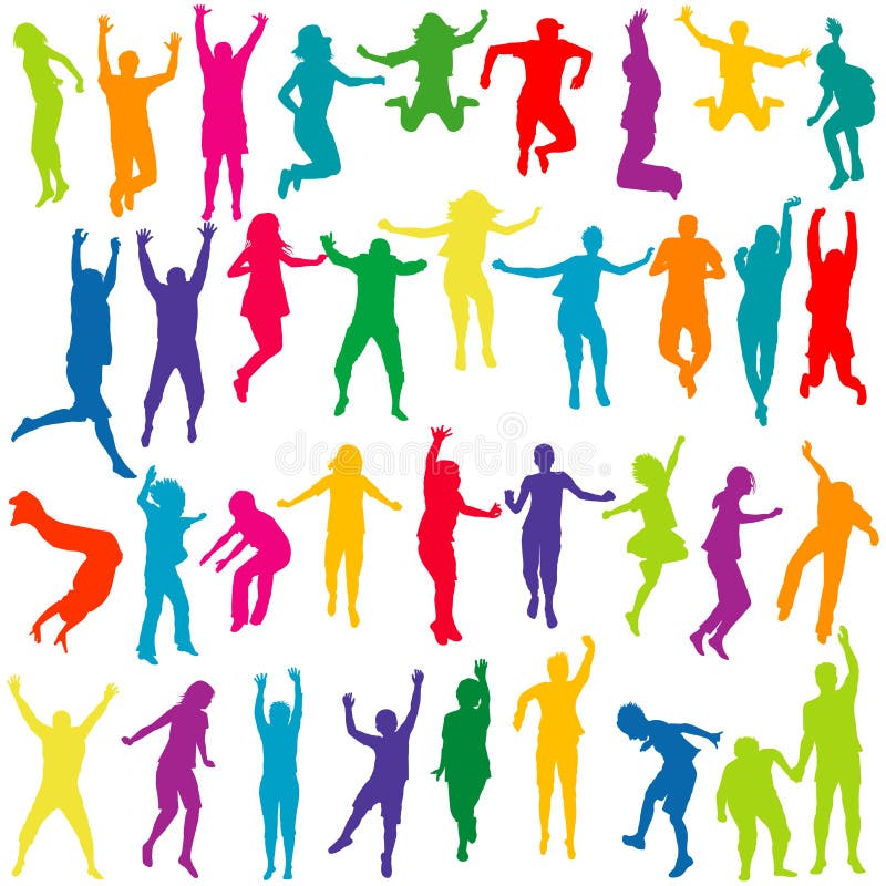 Silhouetten Van Kinderen En Jongeren Het Springen Vector Illustratie ...