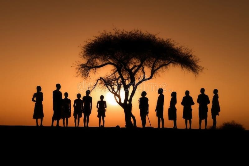 Silhouettes of African Aborigines at Sunset. Generative AI Stock ...