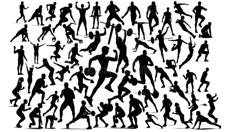 Silhouettes of Athletes Practicing Different Sports and Posing on White ...