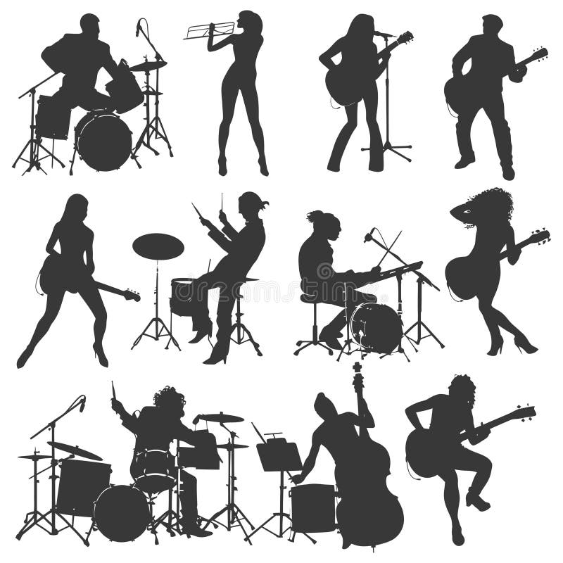 Silhouette of Musicians Playing Instruments in a Band Stock Vector ...