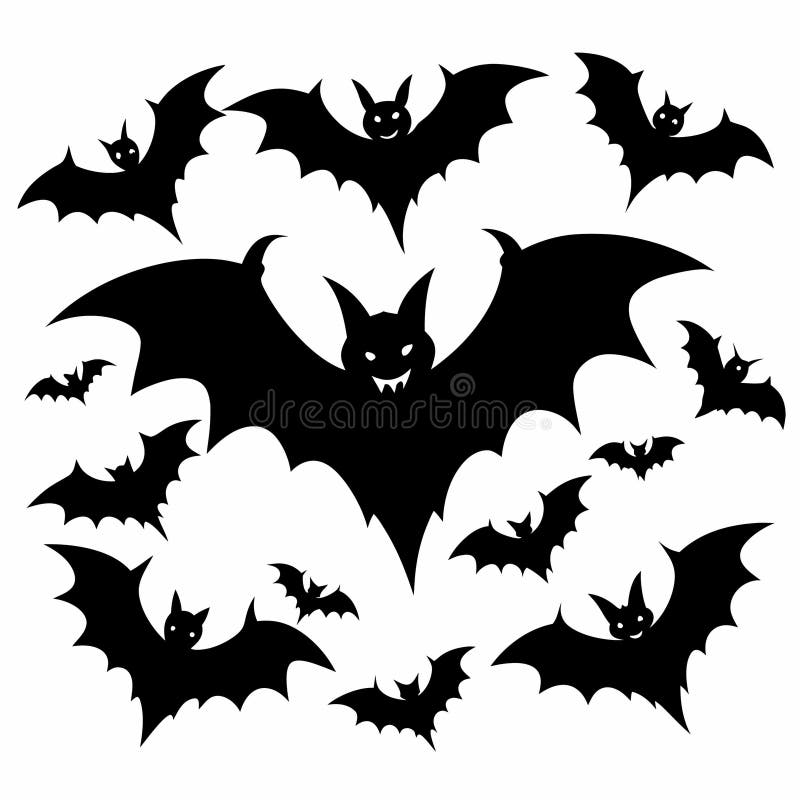 Halloween Bat Silhouettes in a Circular Design Black Stock Illustration ...