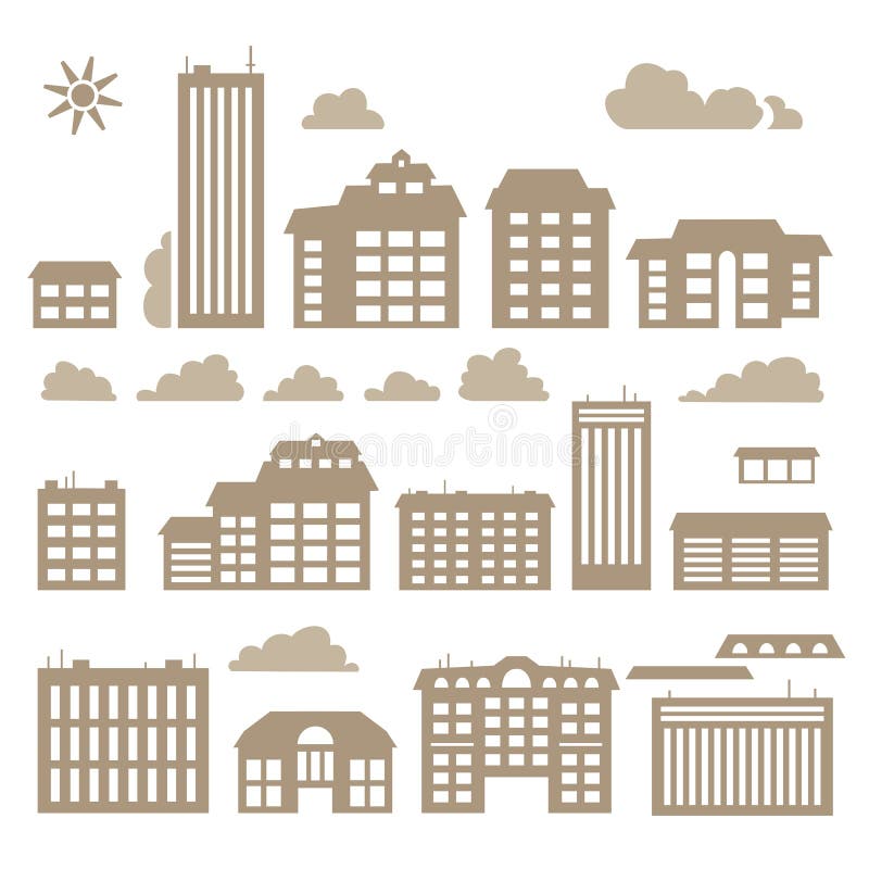 Silhouettes of buildings. stock vector. Illustration of design - 74443988