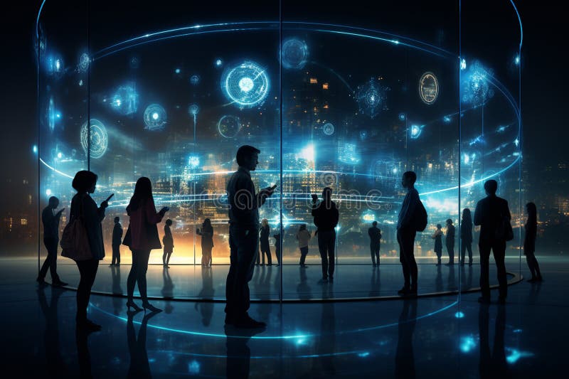 Silhouettes of Business People and Digital Interface. 3d Rendering ...