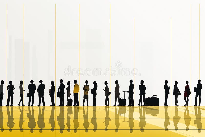 Silhouettes of Business People in the Queue. People in a Row. Generativ ...