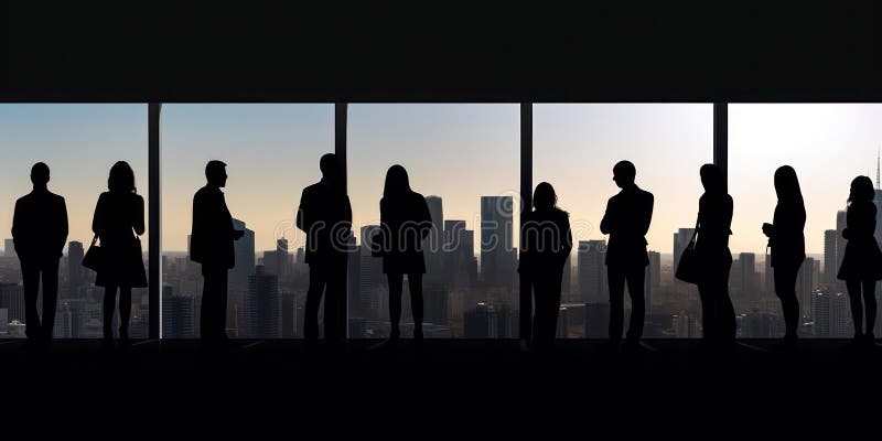 Silhouettes of Business People at the Window of a Multistory Skyscraper ...