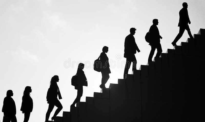 Silhouettes of Business Professionals Ascending Stairs, Symbolizing ...