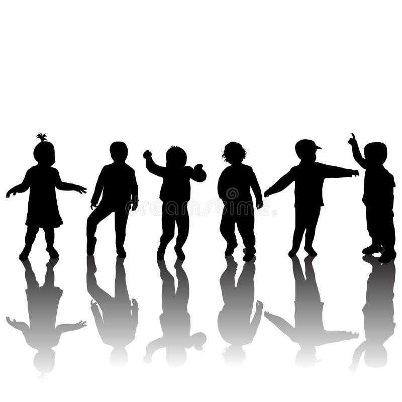 Silhouettes of Children and Shadows Stock Illustration - Illustration ...