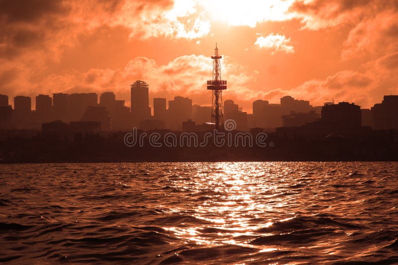 Silhouettes of City during Sunset Stock Image - Image of cityscape ...