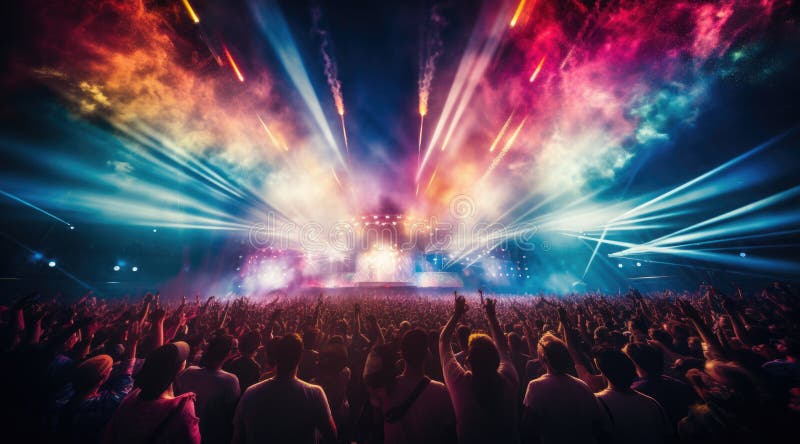 Silhouettes of Concert Crowd in Front of Bright Stage Lights Stock ...