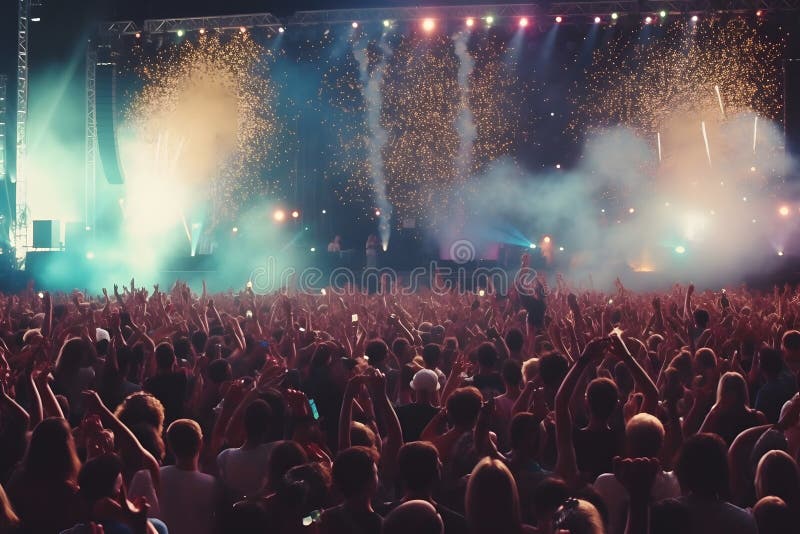 Silhouettes of Concert Crowd in Front of Bright Stage Lights. Neural ...