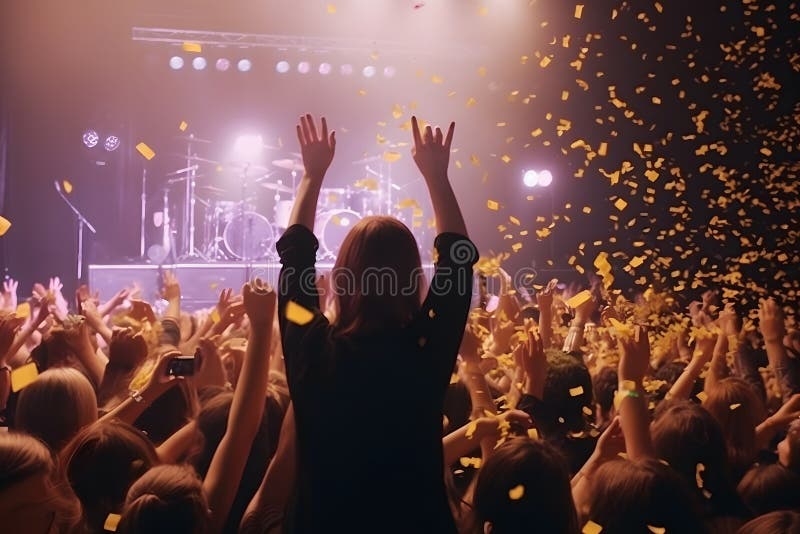 Silhouettes of Concert Crowd in Front of Bright Stage Lights. Neural ...