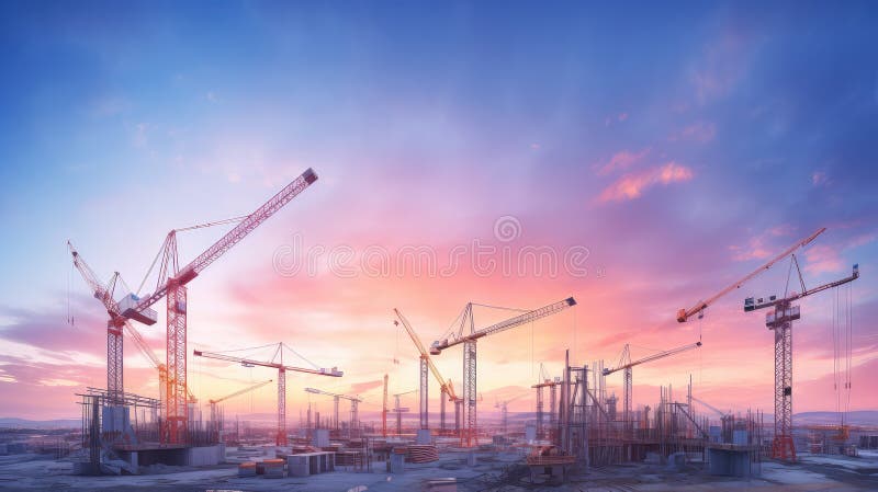 Silhouettes Construction Site Blue Stock Illustration - Illustration of ...
