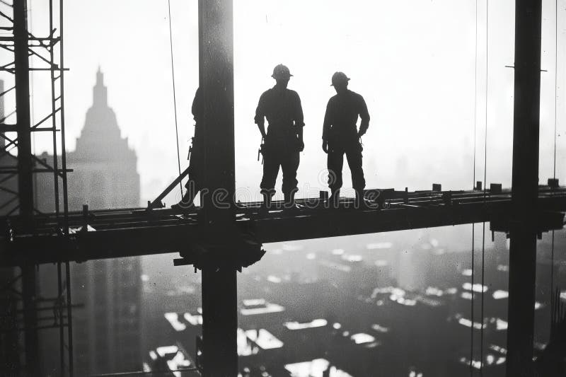 Silhouettes of Construction Workers on a High Rise. Stock Photo - Image ...