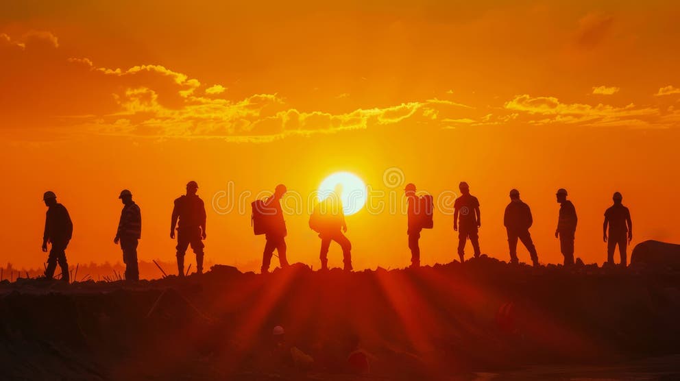 Silhouettes of Construction Workers during Sunset, Dramatic Sky ...