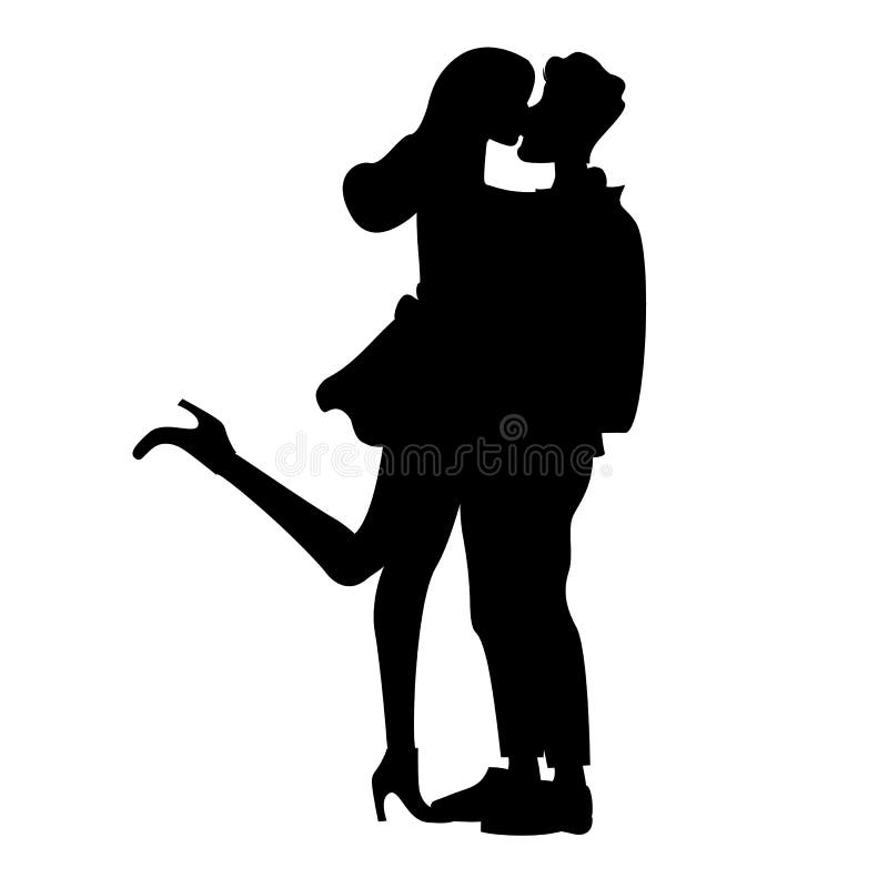 Silhouettes Of Couple Hugging And Kissing Stock Vector Illustration