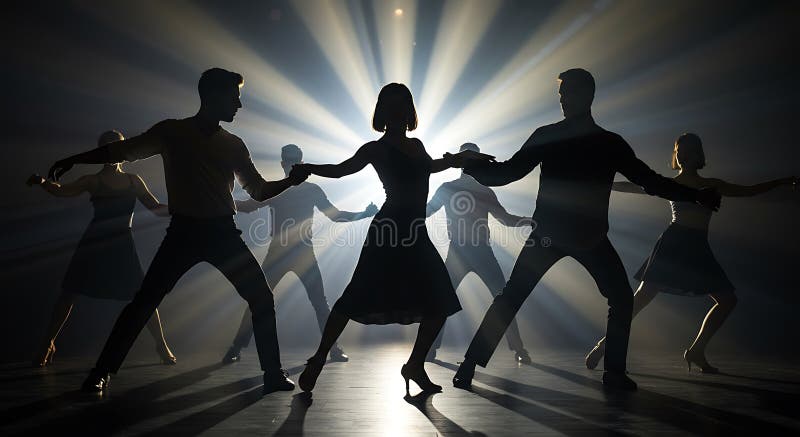 Silhouettes of Dancers in a Dramatic Stage Setting, Striking Poses with ...