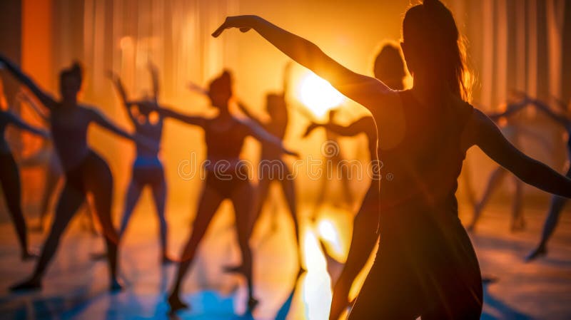 Silhouettes of Dancers at Sunset Stock Image - Image of harmony, class ...