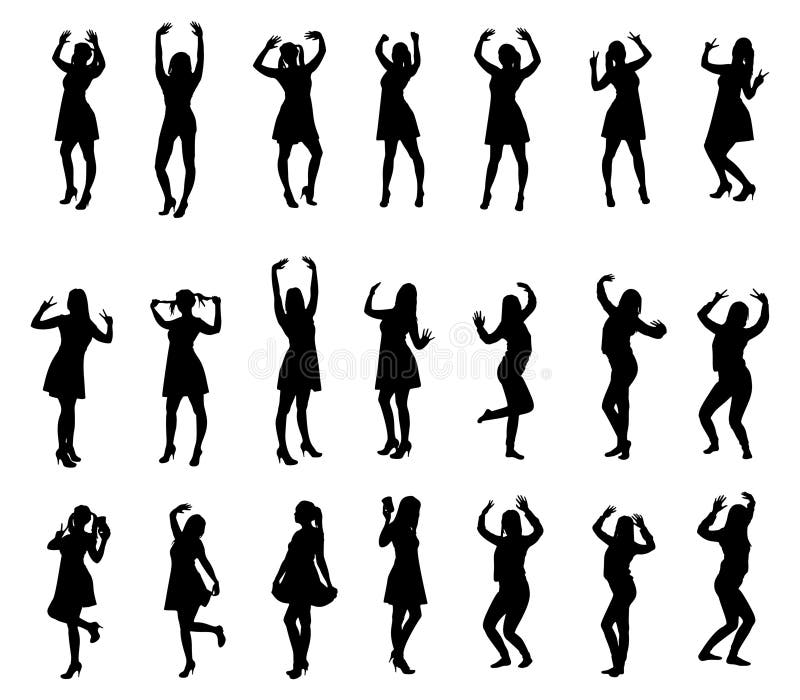 Silhouettes of Dancing Women in Motion Stock Vector - Illustration of ...