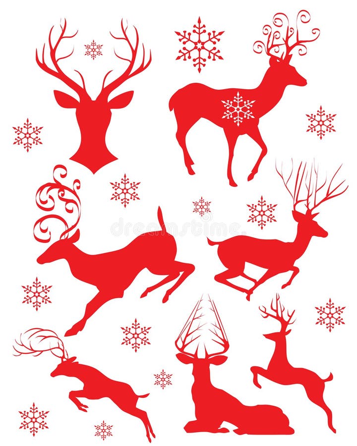 Deer and Snowflake Silhouettes Stock Vector - Illustration of nature ...
