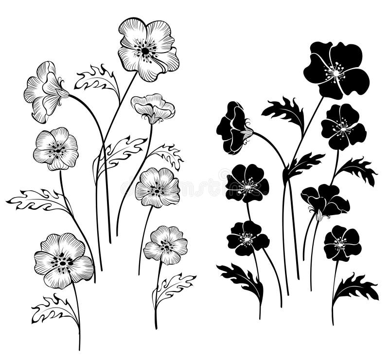 Monochrome Clip Arts Contour Flowers Stock Illustrations – 13 ...