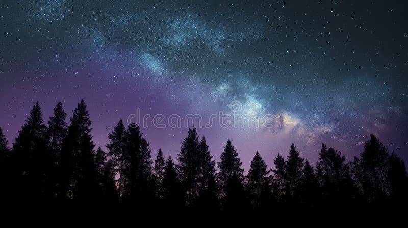 Silhouettes of Dense Pine Trees on a Ridge, Sharp Black Against a ...