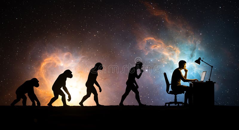 Silhouettes Depict Evolution, Progressing from a Crouching Ape To a ...