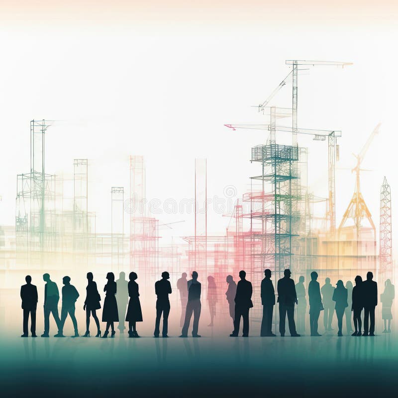 Silhouettes of Development Team People at Construction Site, Bright ...