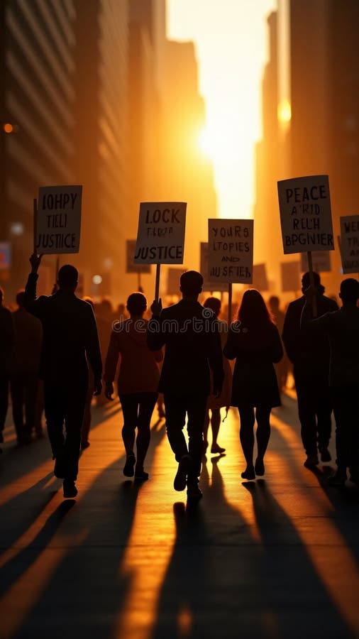 A Diverse Group of People Walking in Unity, Holding Signs and Banners ...