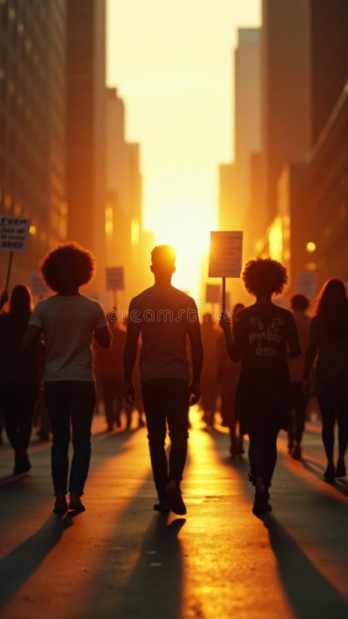 A Diverse Group of People Walking in Unity, Holding Signs and Banners ...