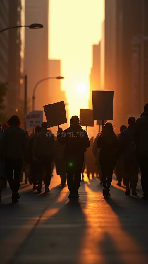 A Diverse Group of People Walking in Unity, Holding Signs and Banners ...