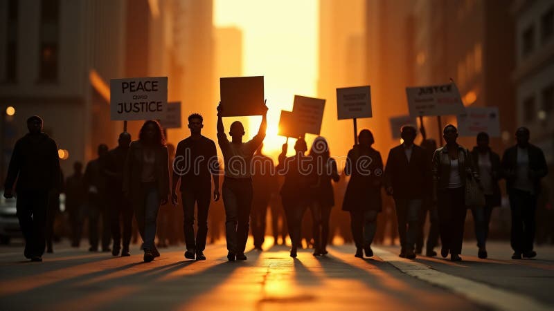 A Diverse Group of People Walking in Unity, Holding Signs and Banners ...