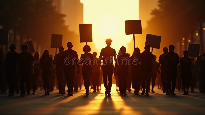A Diverse Group of People Walking in Unity, Holding Signs and Banners ...