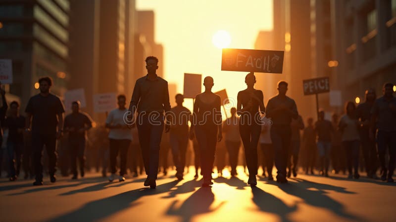 A Diverse Group of People Walking in Unity, Holding Signs and Banners ...
