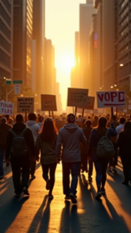 A Diverse Group of People Walking in Unity, Holding Signs and Banners ...