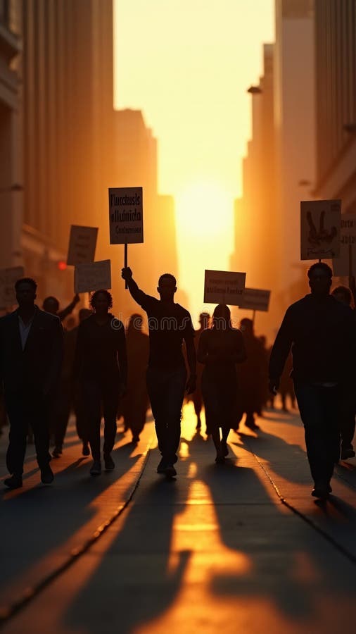 A Diverse Group of People Walking in Unity, Holding Signs and Banners ...