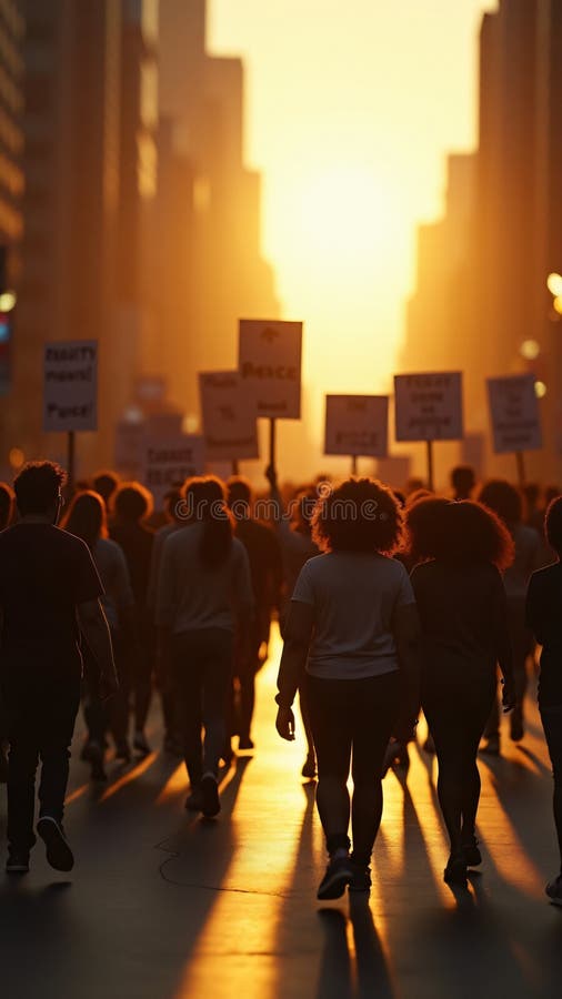 A Diverse Group of People Walking in Unity, Holding Signs and Banners ...