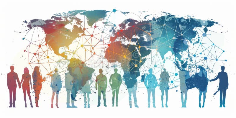 Diverse Global Network Concept with Silhouettes of People and World Map ...