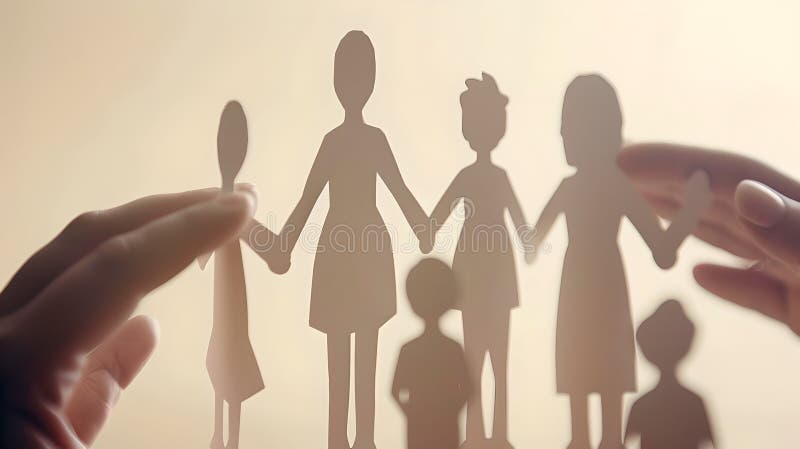 Silhouettes of Diverse Paper Cutout Family Held Together. Concept of ...