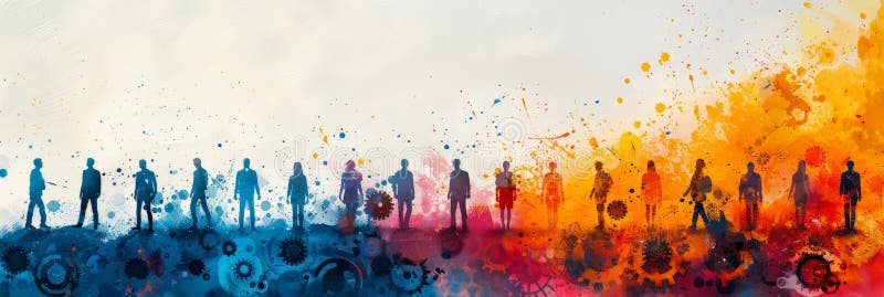 Silhouettes of Diverse People Standing in a Line Against a Colorful ...