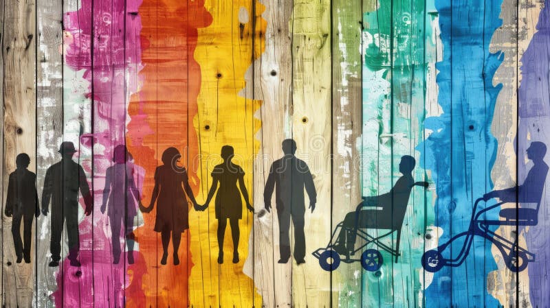 Colorful Silhouettes People Walking Holding Hands Unity Stock Photos ...