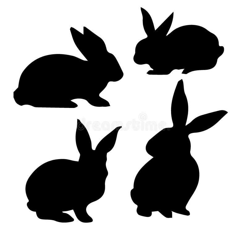 Silhouettes of Easter Bunnies Isolated on White Background. Set of ...