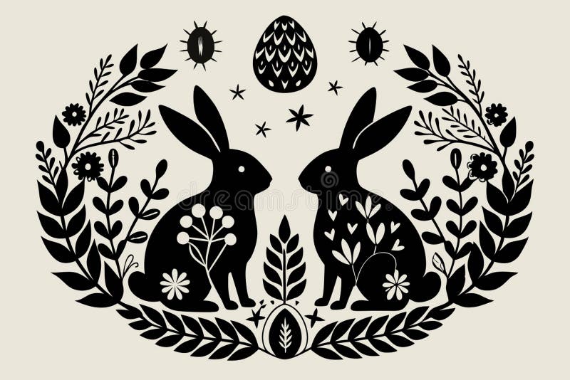 Silhouettes of Easter Bunnies Isolated on a White Background. Set of ...